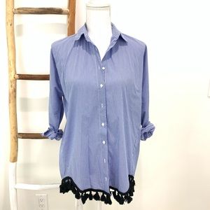 Zara Tops | Buttoned Down Shirt Pink Sparkly Stripes | Poshmark